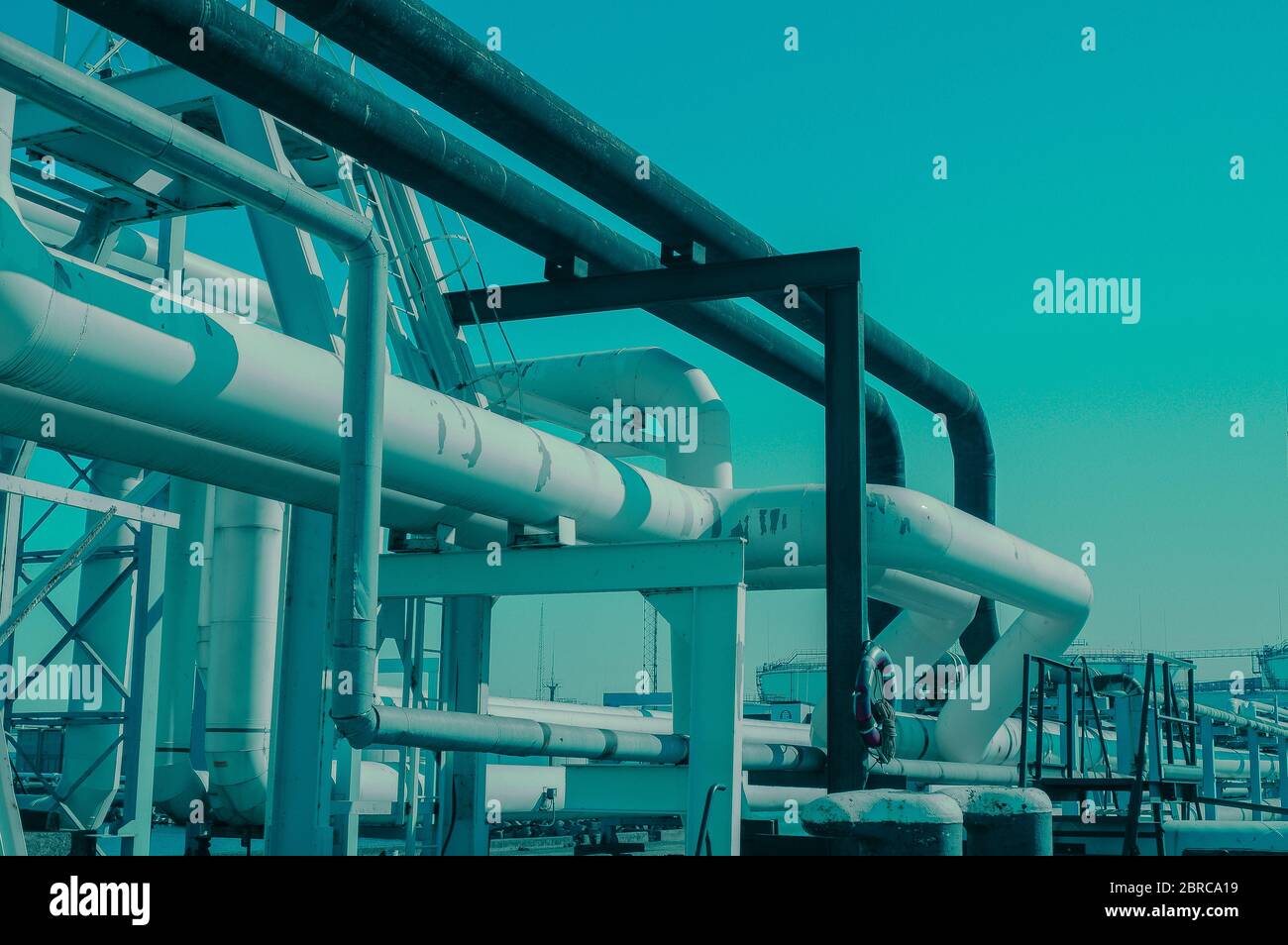 Pipeline and pipe rack of petroleum industrial plant. Offshore Industry ...