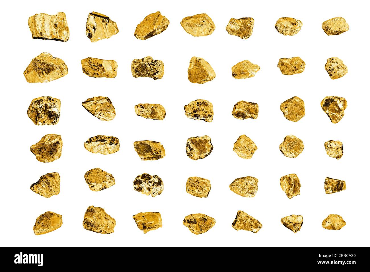 Golden stones set on white background isolated close up, gold nuggets ...