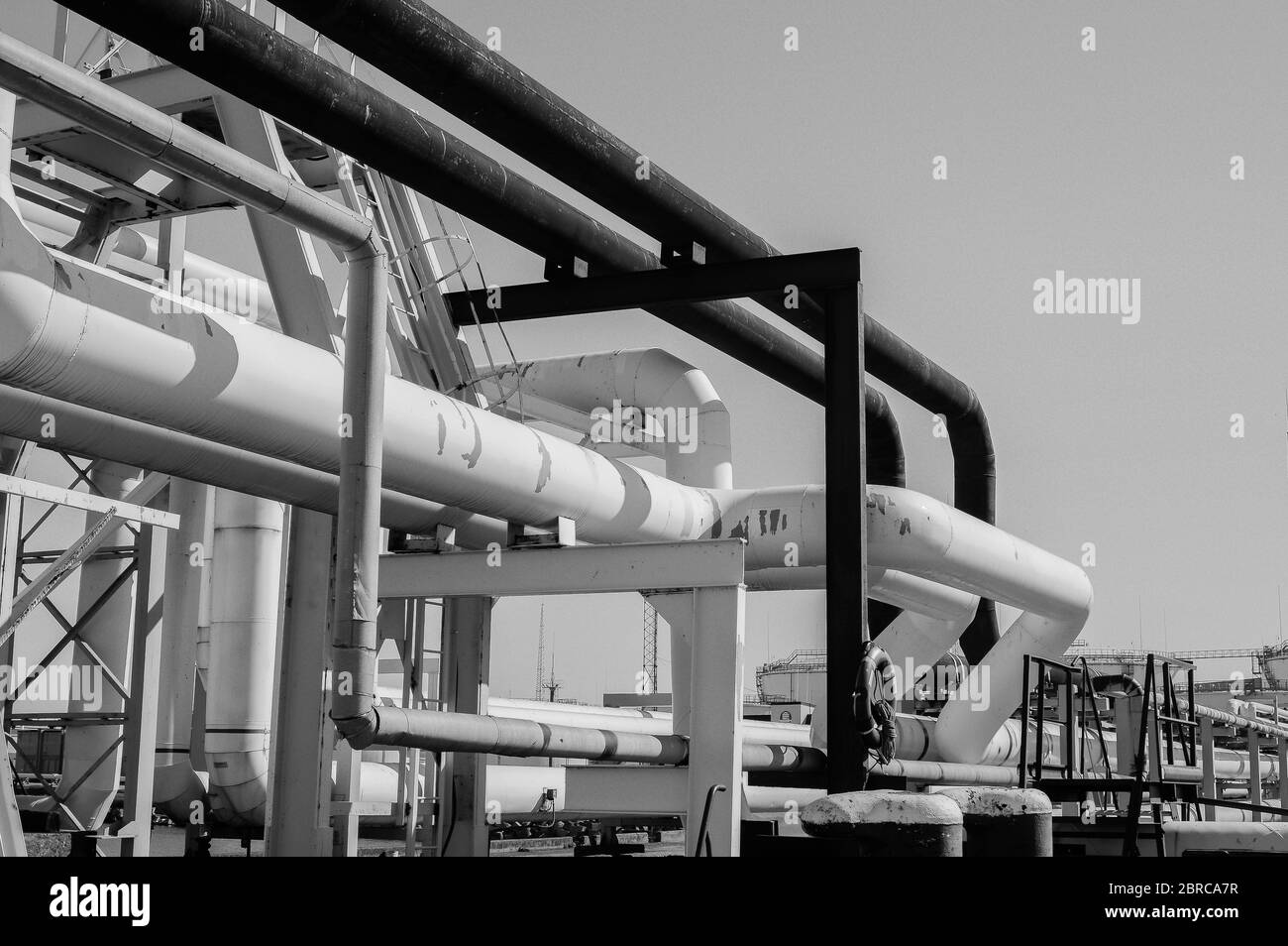 Pipeline and pipe rack of petroleum industrial plant. Offshore Industry ...