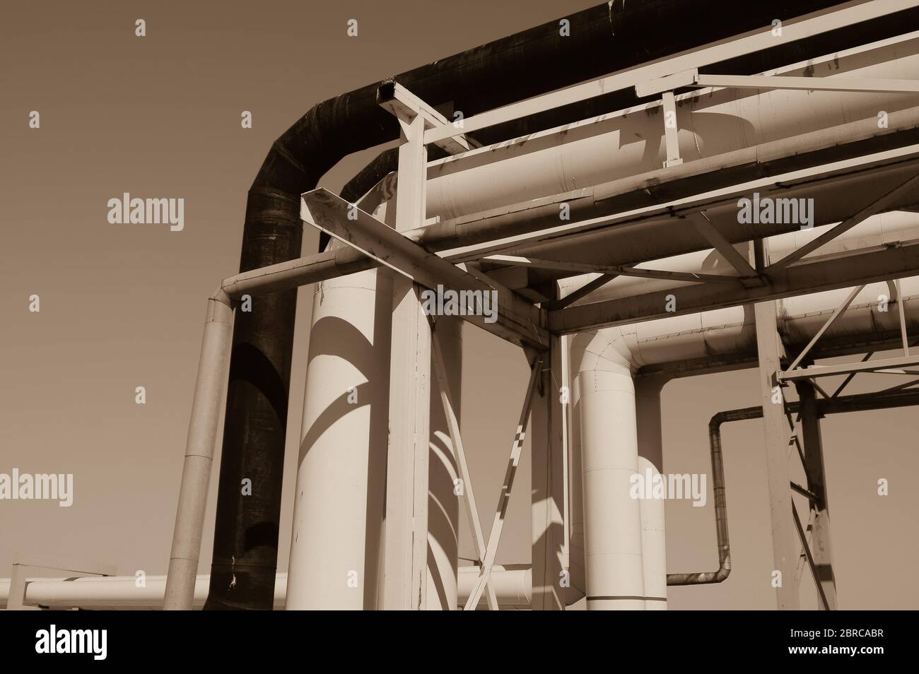 Pipeline and pipe rack of petroleum industrial plant. Offshore Industry ...