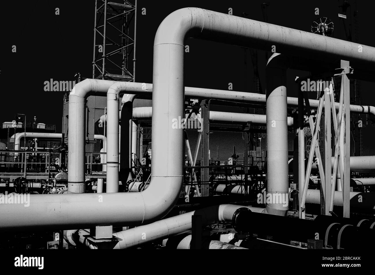 Pipeline and pipe rack of petroleum industrial plant. Offshore Industry ...