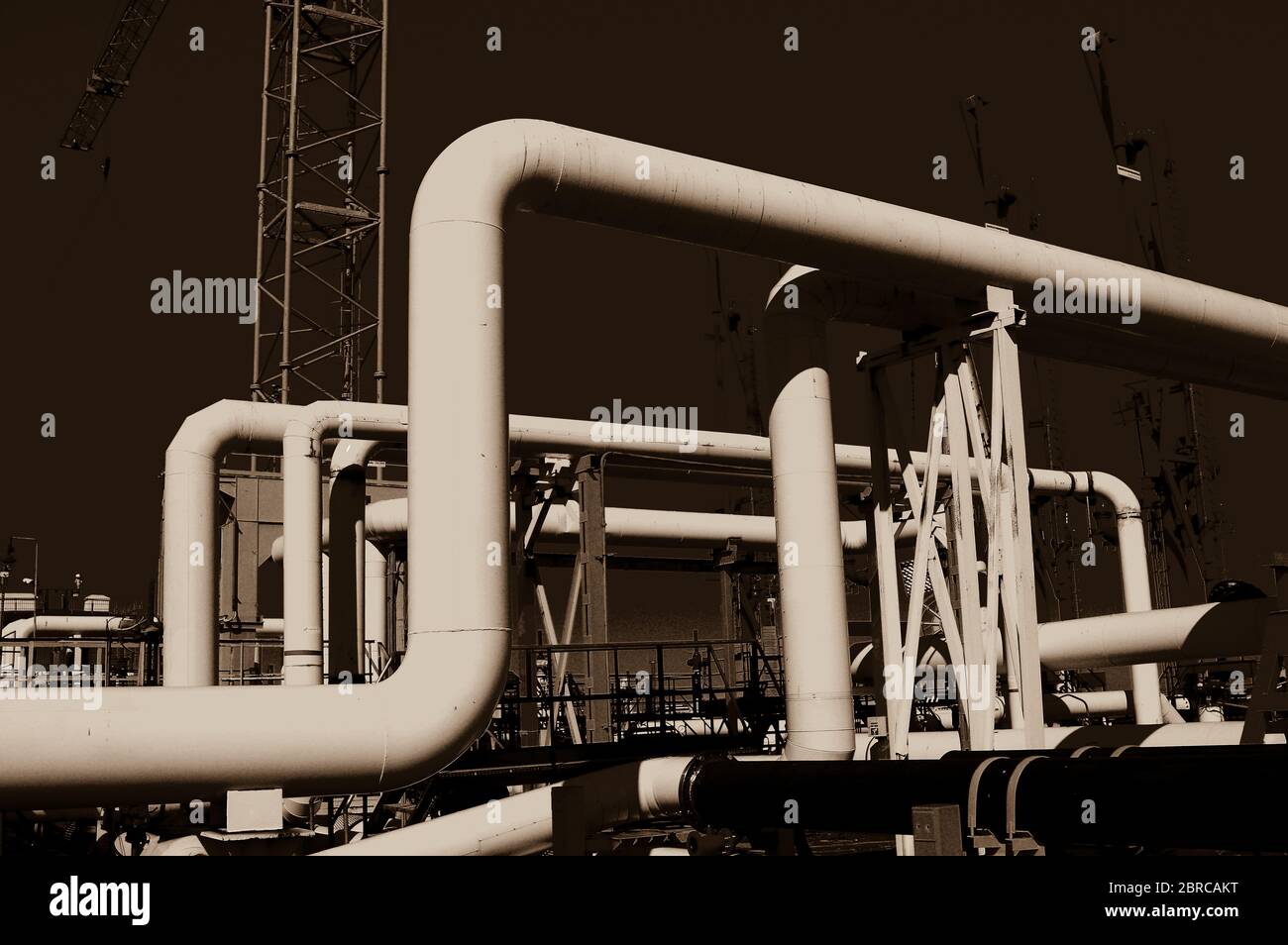 Pipeline and pipe rack of petroleum industrial plant. Offshore Industry ...