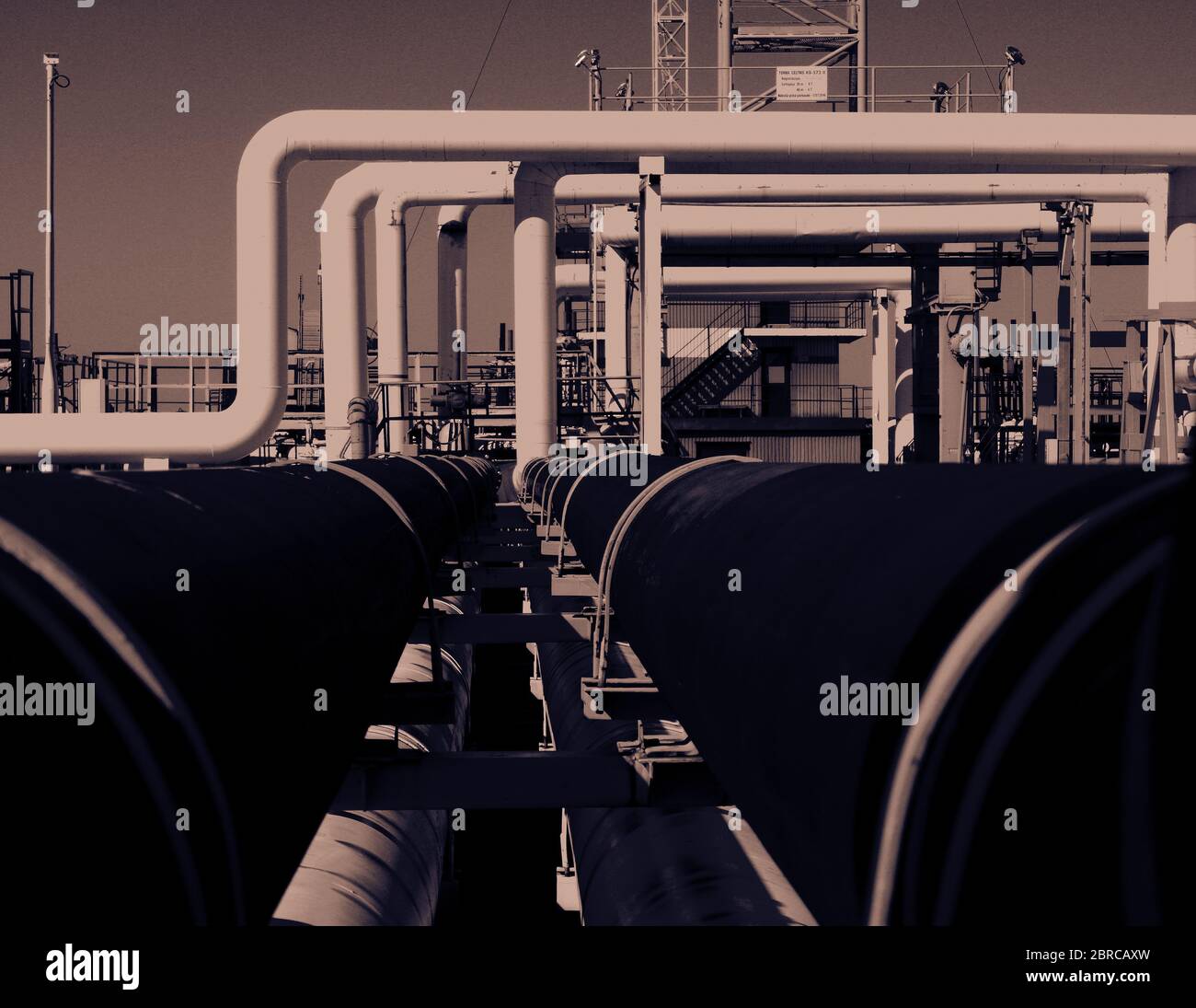 Pipeline and pipe rack of petroleum industrial plant. Offshore Industry ...