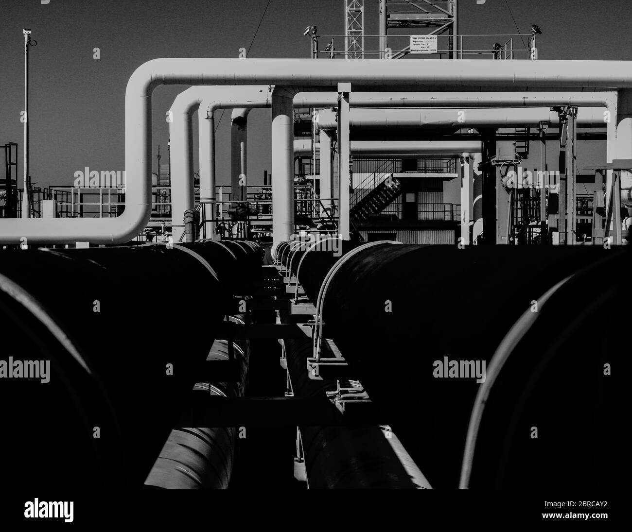 Pipeline and pipe rack of petroleum industrial plant. Offshore Industry ...