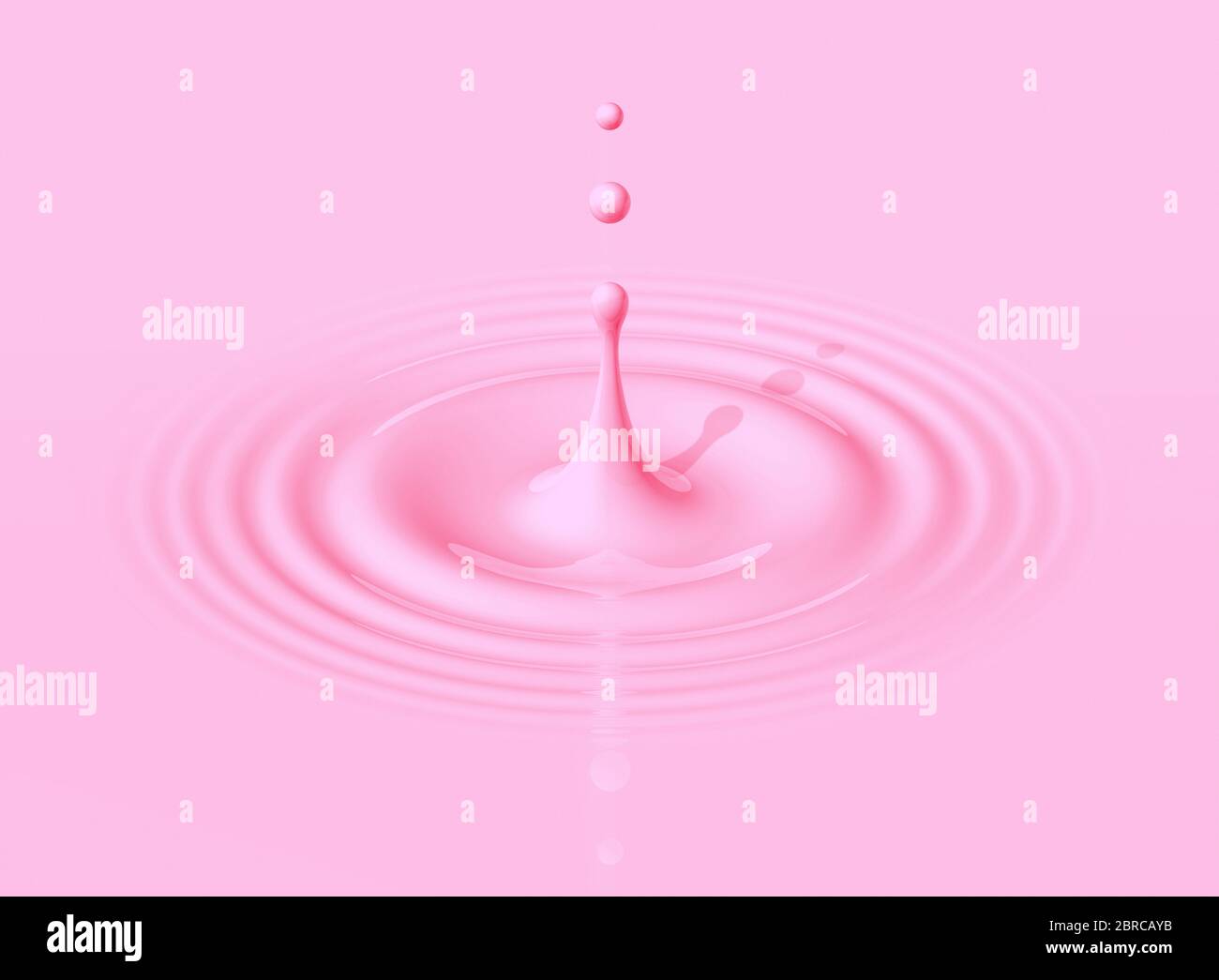 Pink drop of strawberry milk splashing and making ripple. 3D ...