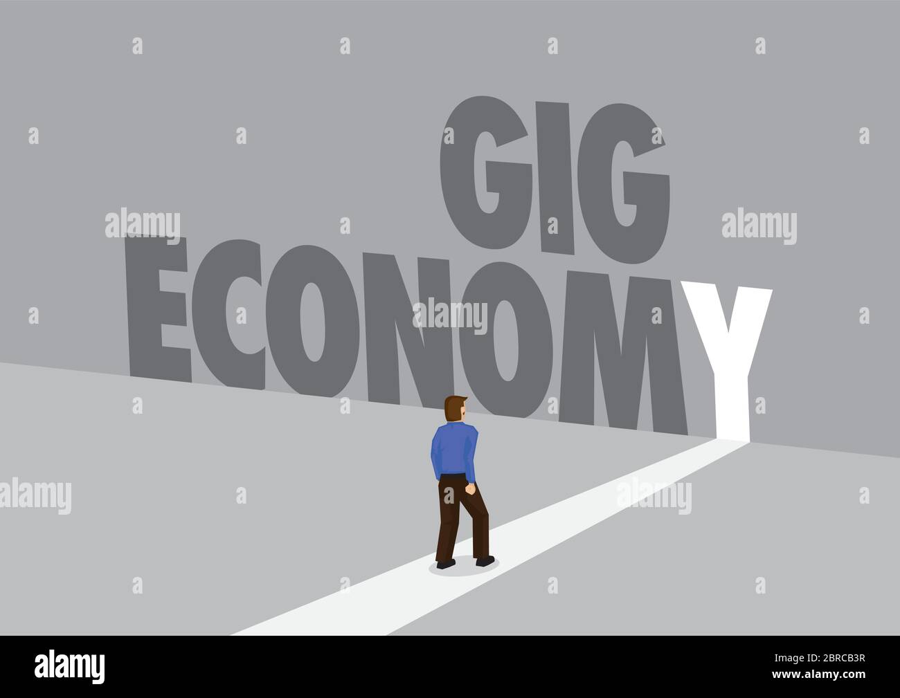 Employee walking towards a light path with the text gig economy ...