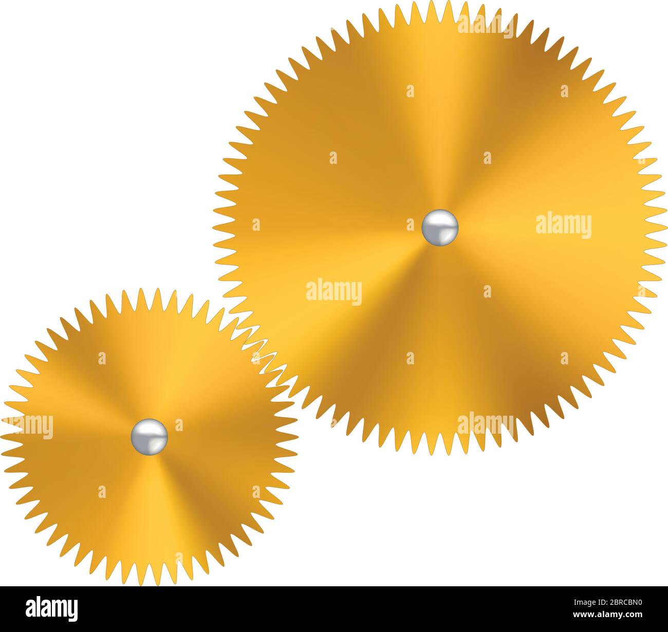 Vector illustration. Two gold metallic watch gears or cogs with ...