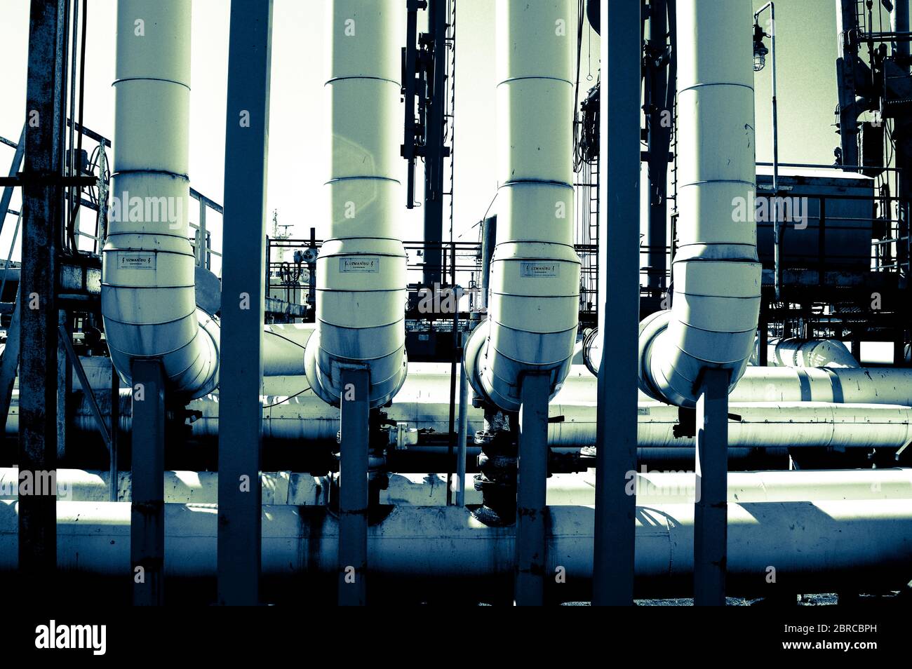 Pipeline and pipe rack of petroleum industrial plant. Offshore Industry ...