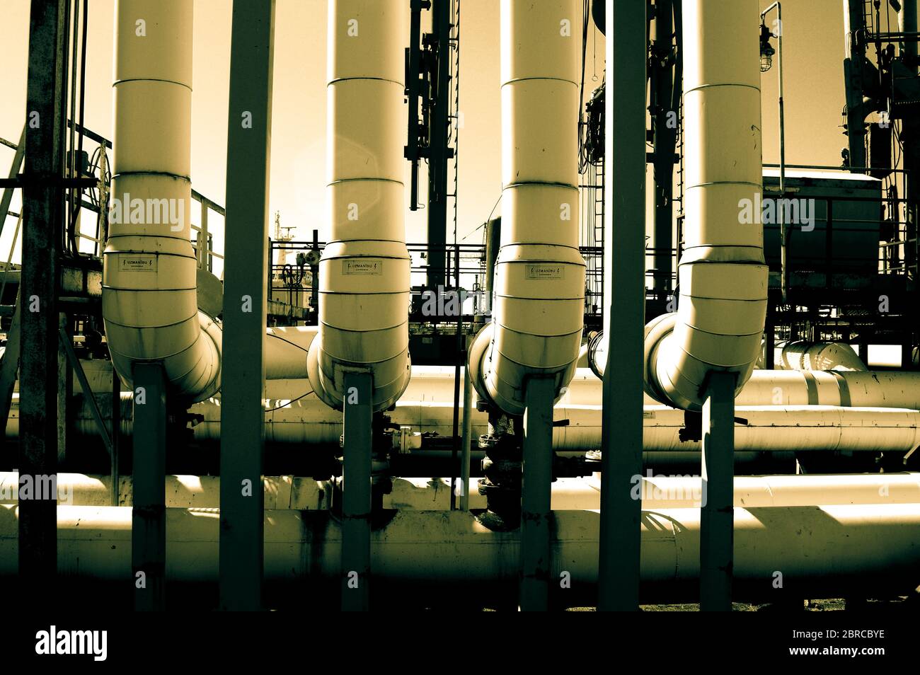 Pipeline and pipe rack of petroleum industrial plant. Offshore Industry ...