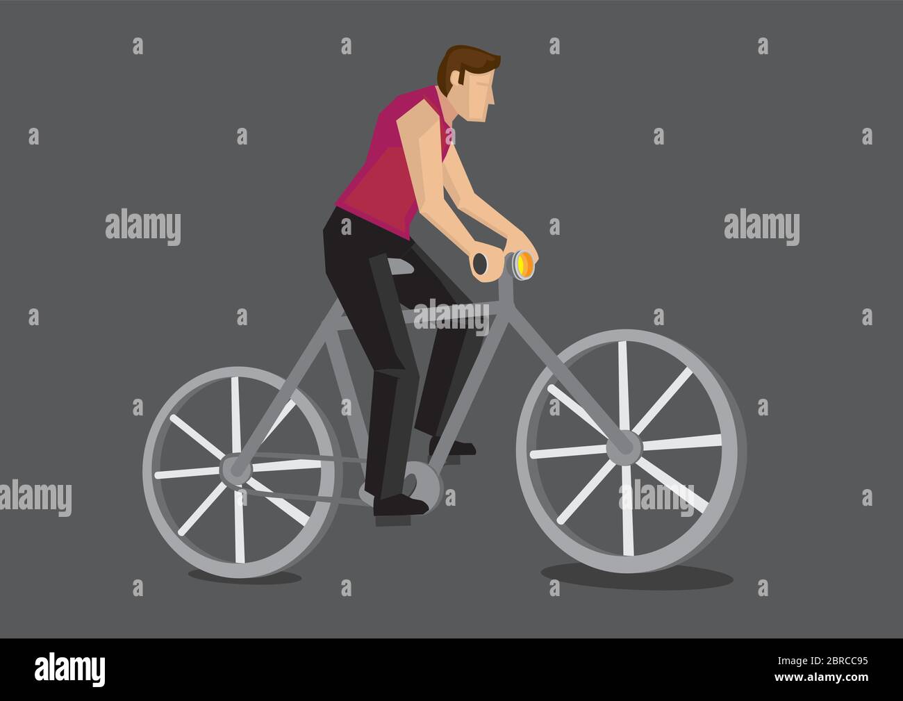 Vector illustration of the side view of a faceless cartoon man riding a ...