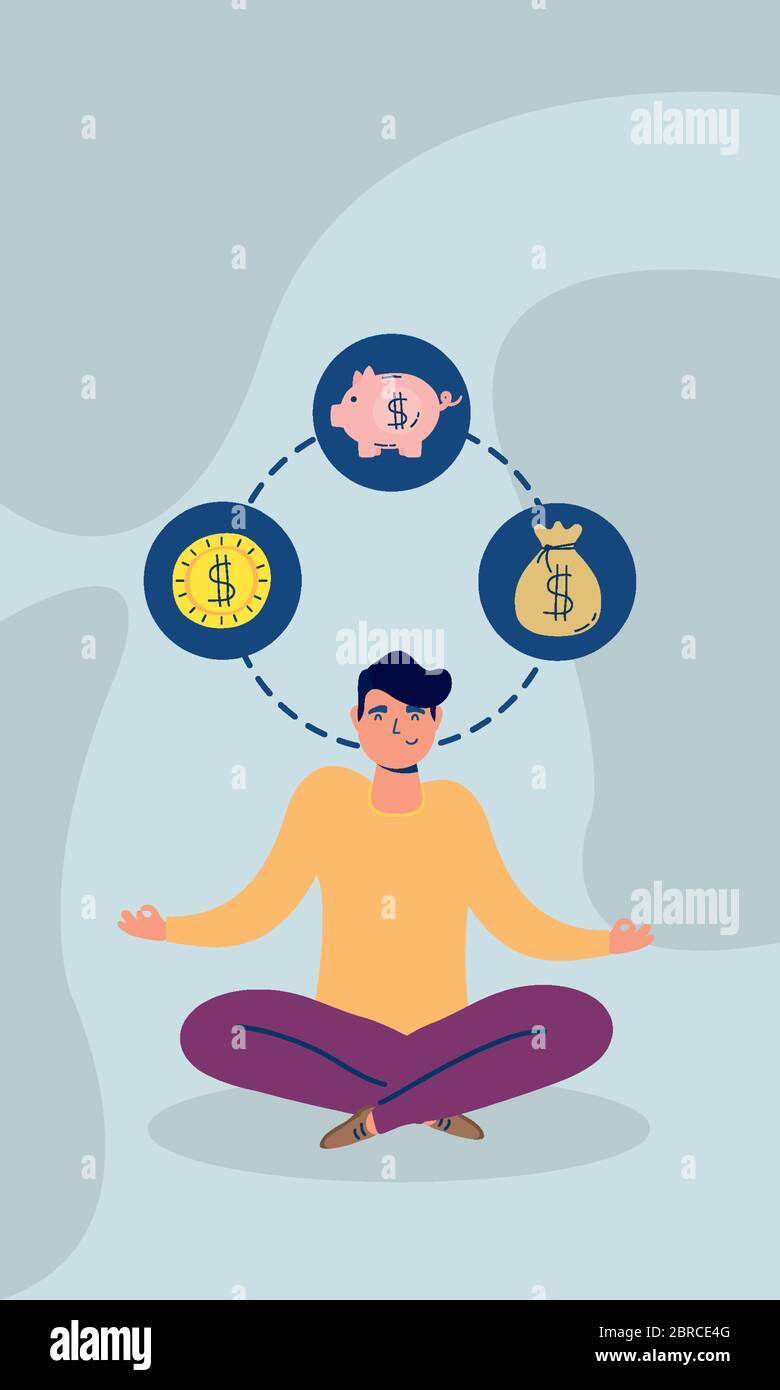 elegant business man with lotus position with money icons Stock Vector ...
