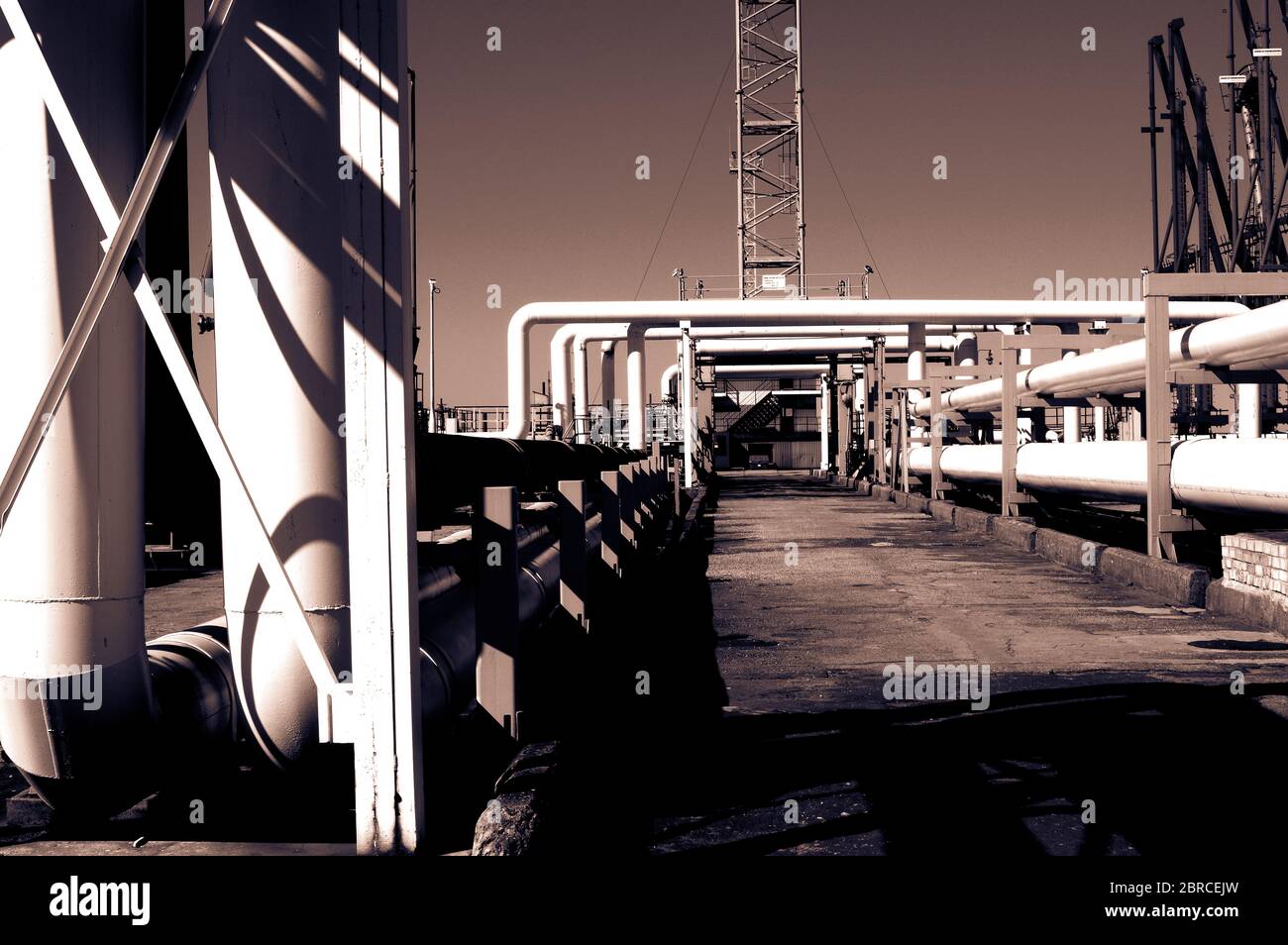 Pipeline and pipe rack of petroleum industrial plant. Offshore Industry ...