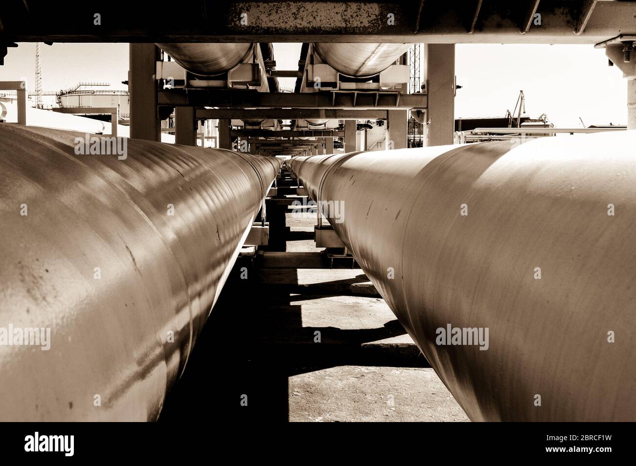 Pipeline and pipe rack of petroleum industrial plant. Offshore Industry ...