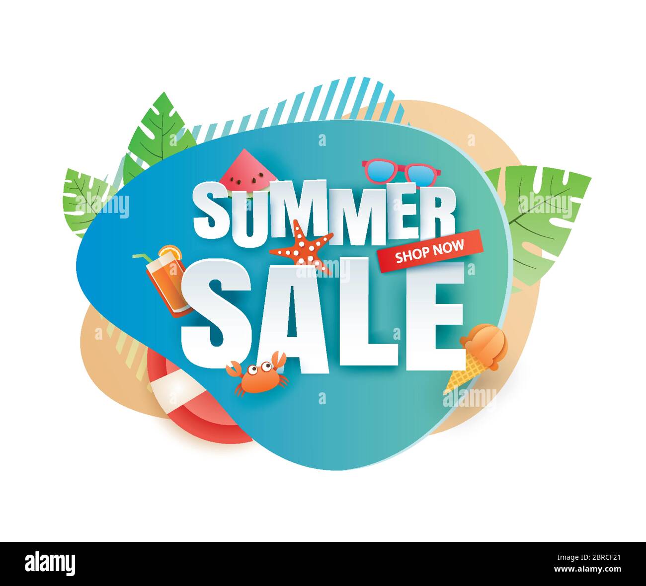 Summer sale banner paper cut template. Blue abstract geometric. Use for ...