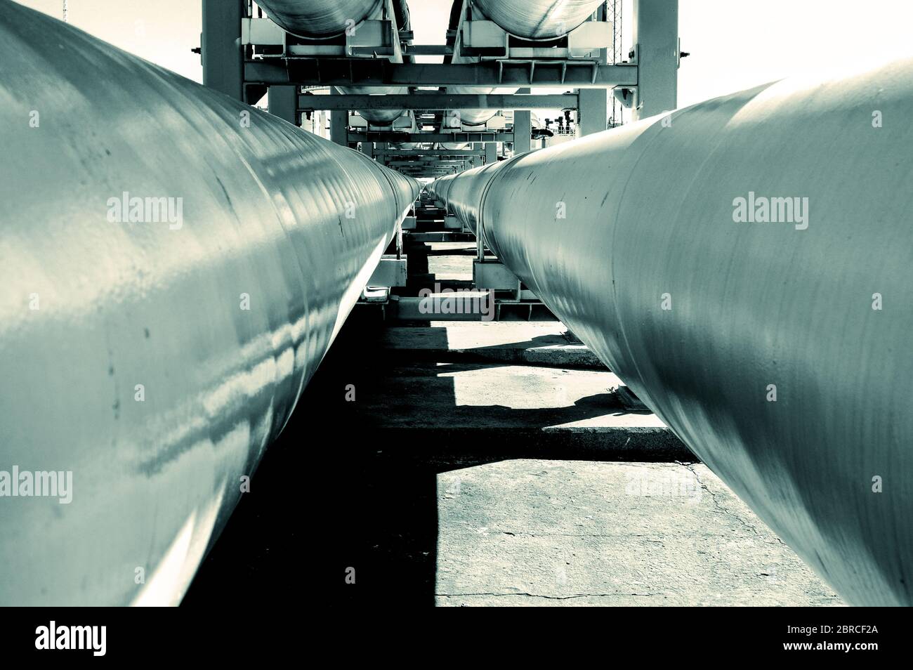 Pipeline and pipe rack of petroleum industrial plant. Offshore Industry ...