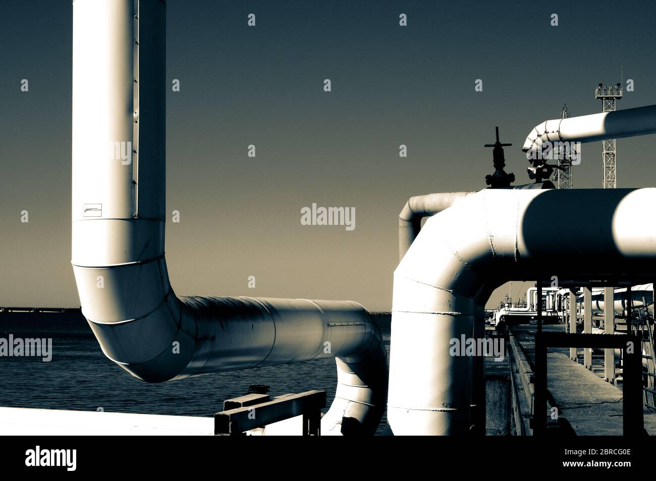 Pipeline and pipe rack of petroleum industrial plant. Offshore Industry ...