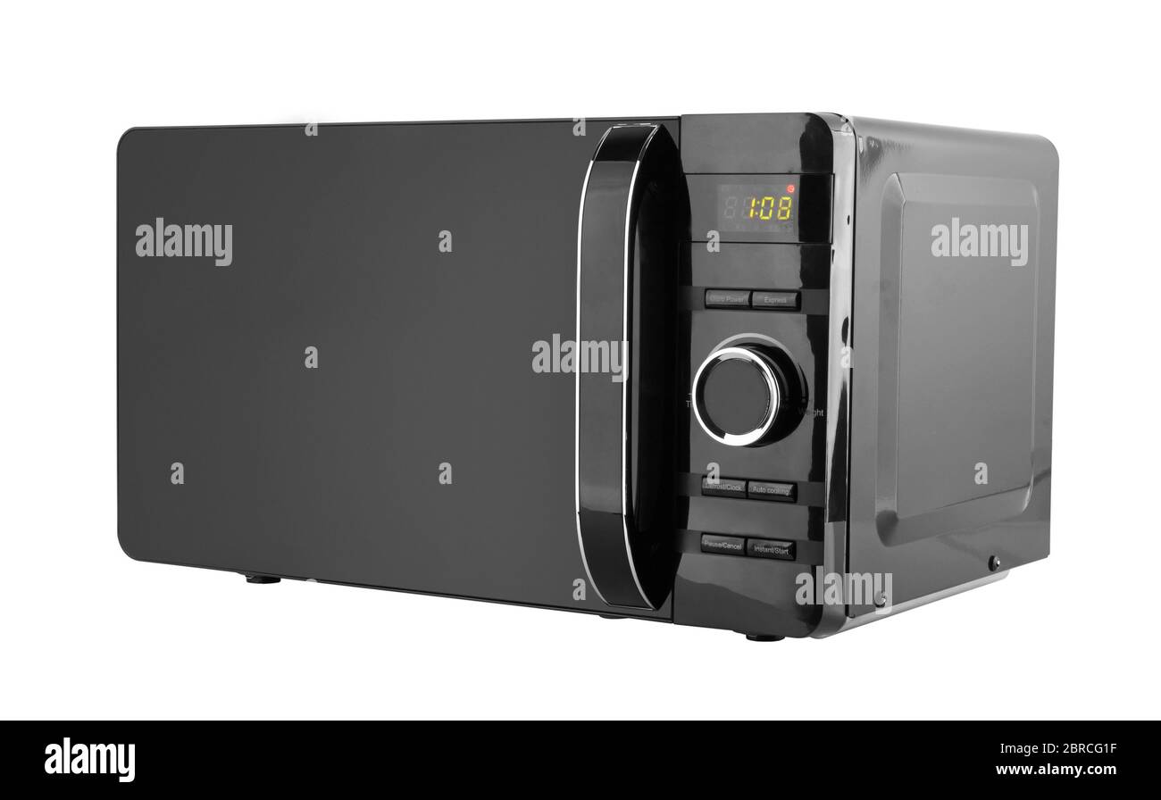 Black microwave isolated on a white background Stock Photo - Alamy