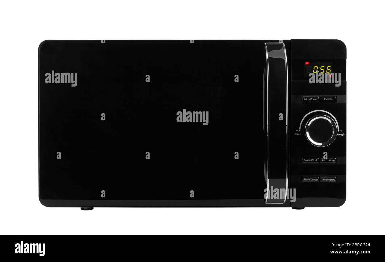 Black microwave isolated on a white background Stock Photo - Alamy
