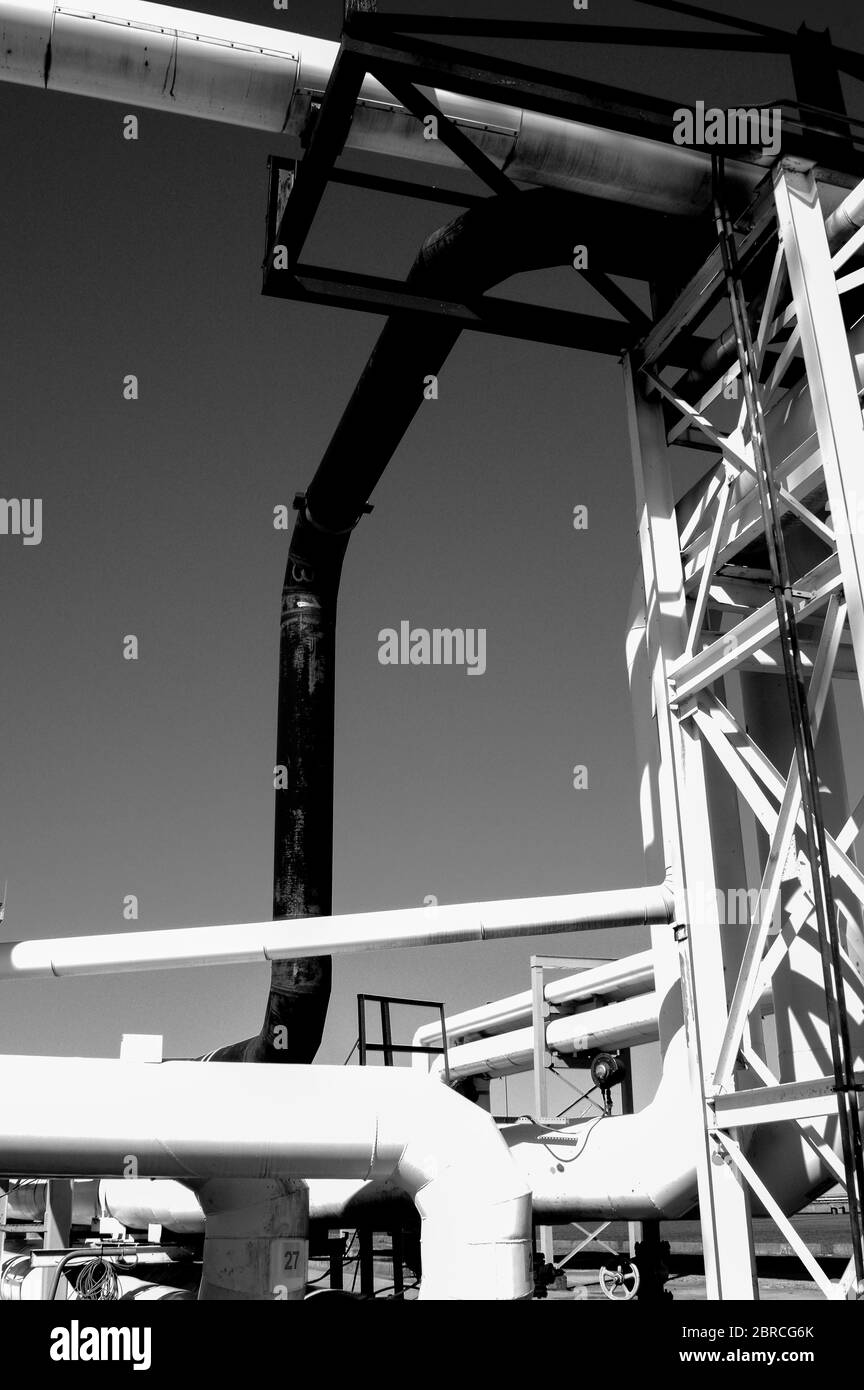 Pipeline and pipe rack of petroleum industrial plant. Offshore Industry ...