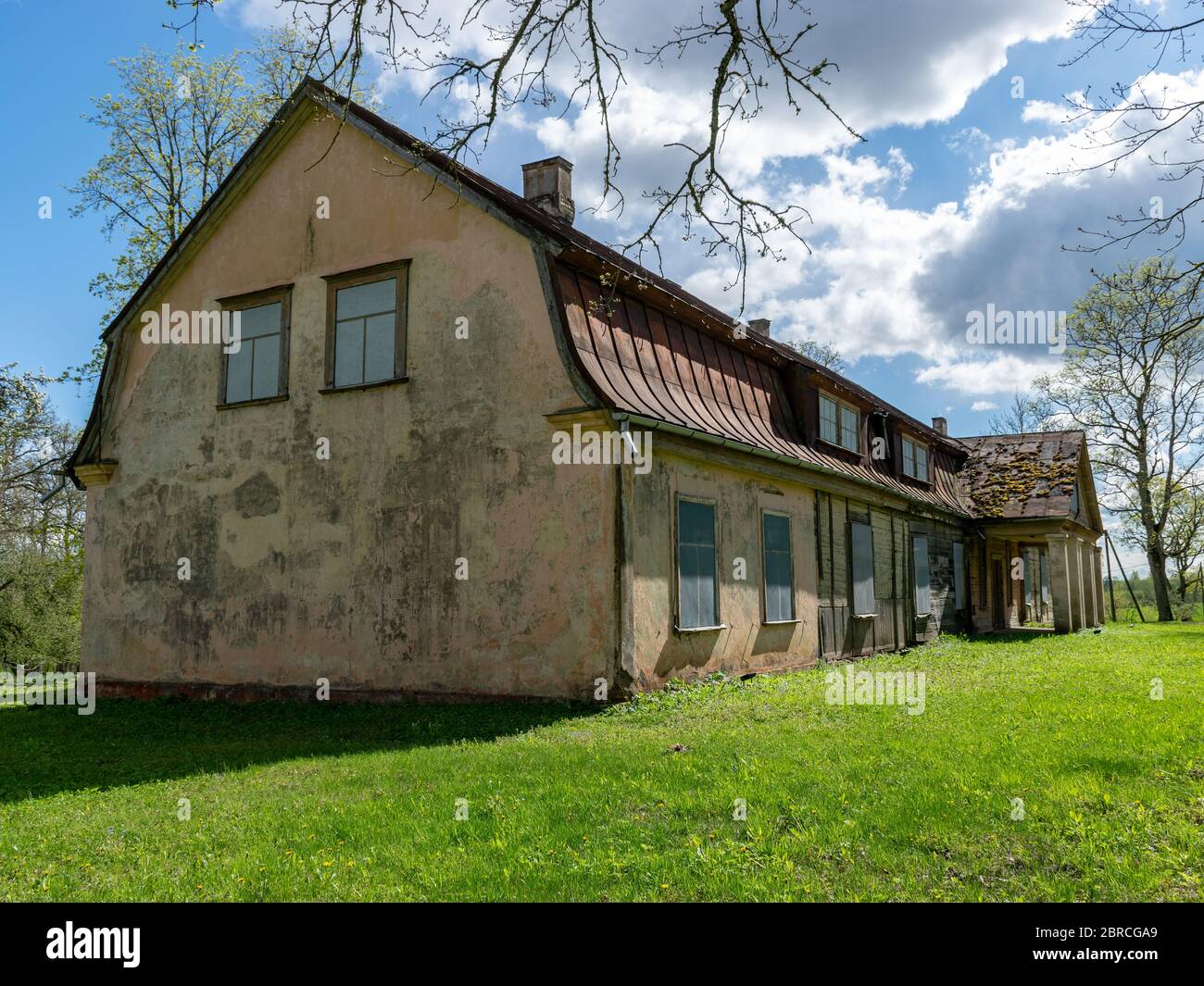 beautiful sunny spring landscape with manor house, former manor house ...