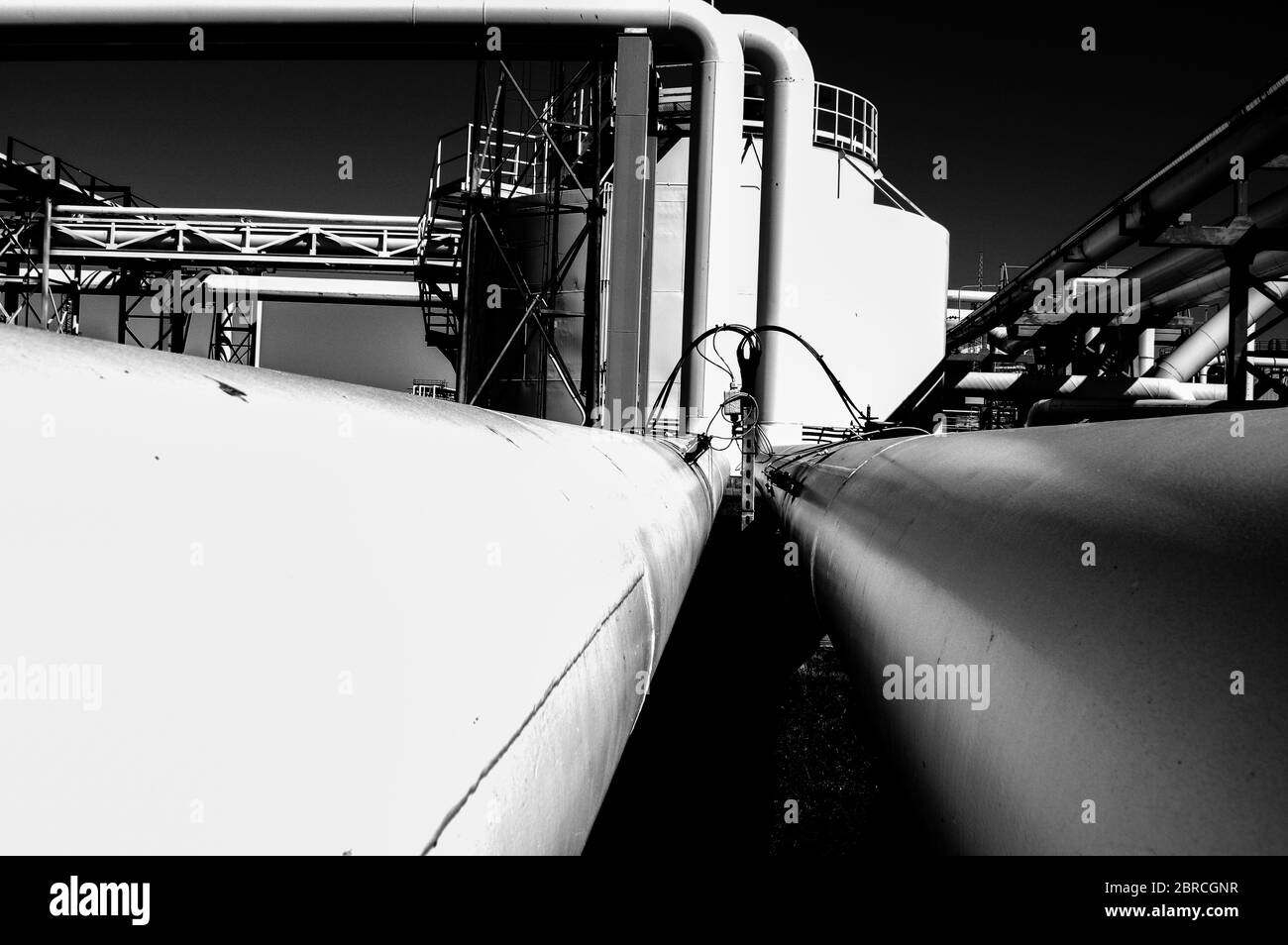 Pipeline and pipe rack of petroleum industrial plant. Offshore Industry ...