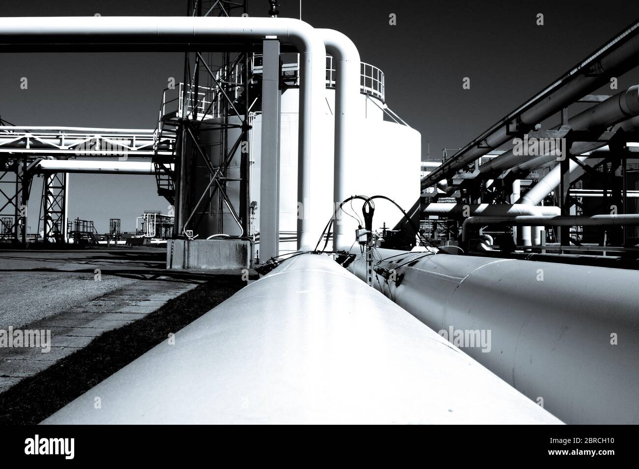 Pipeline and pipe rack of petroleum industrial plant. Offshore Industry ...