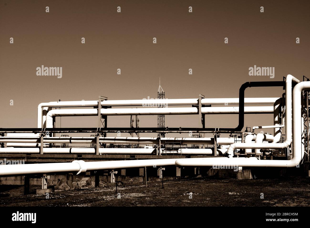 Pipeline and pipe rack of petroleum industrial plant. Offshore Industry ...