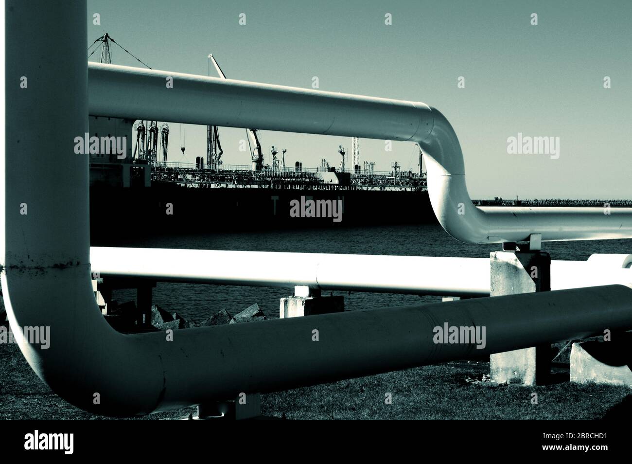 Pipeline and pipe rack of petroleum industrial plant. Offshore Industry ...