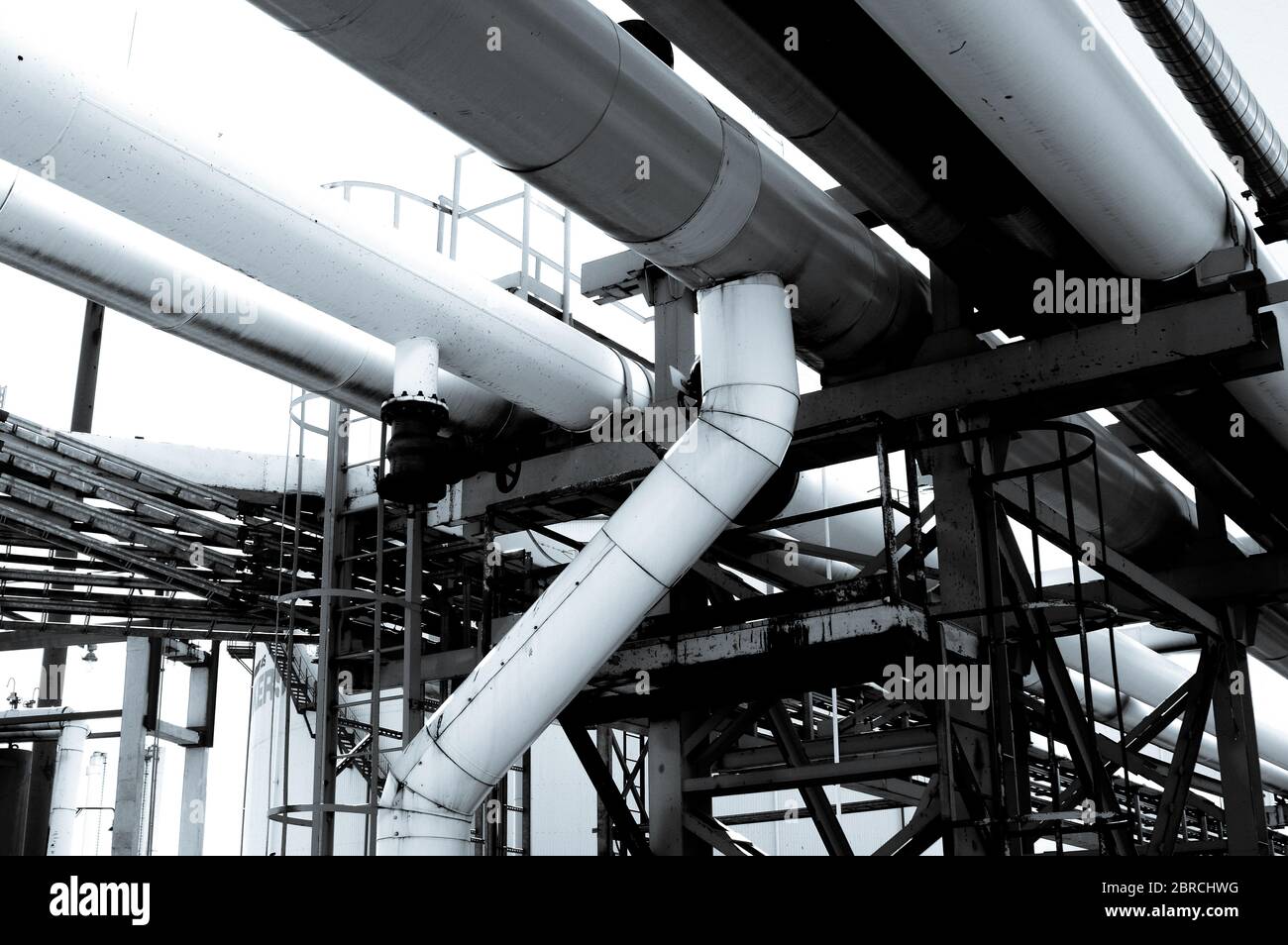 Pipeline and pipe rack of petroleum industrial plant. Offshore Industry ...