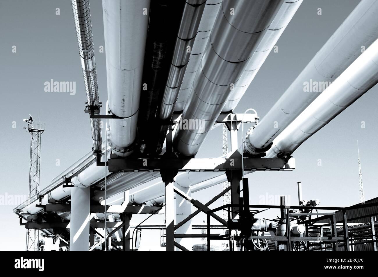 Pipeline and pipe rack of petroleum industrial plant. Offshore Industry ...