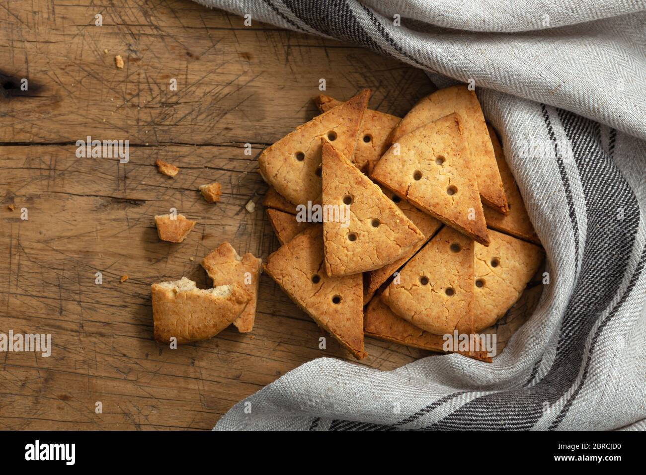 Homemade baked shortbread biscuit on rustic wood table, top view Stock ...
