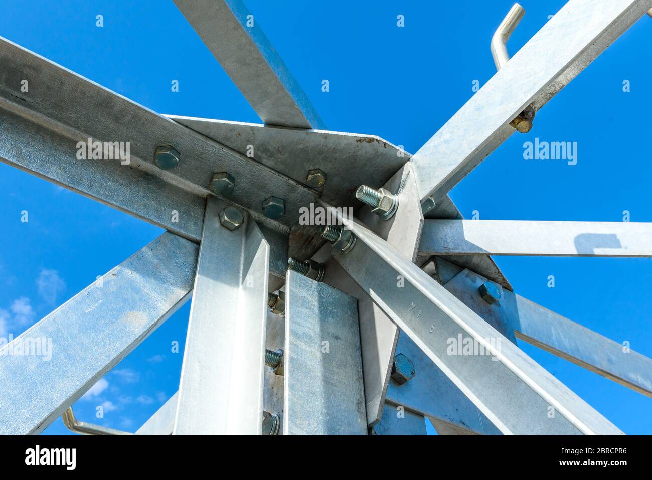 High voltage electric pillar from under. A high-voltage electricity ...
