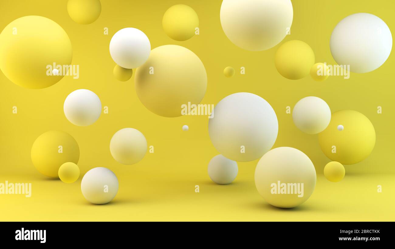 Yellow floating spheres background 3d rendering Stock Photo - Alamy