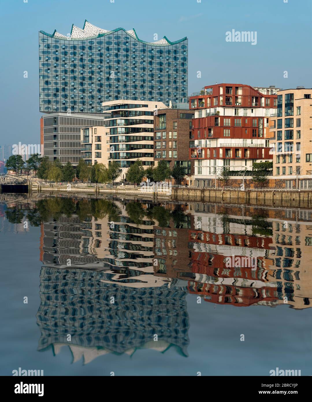 City harbour reflection with Elbe Philharmonic Hall Concert Hall, water ...