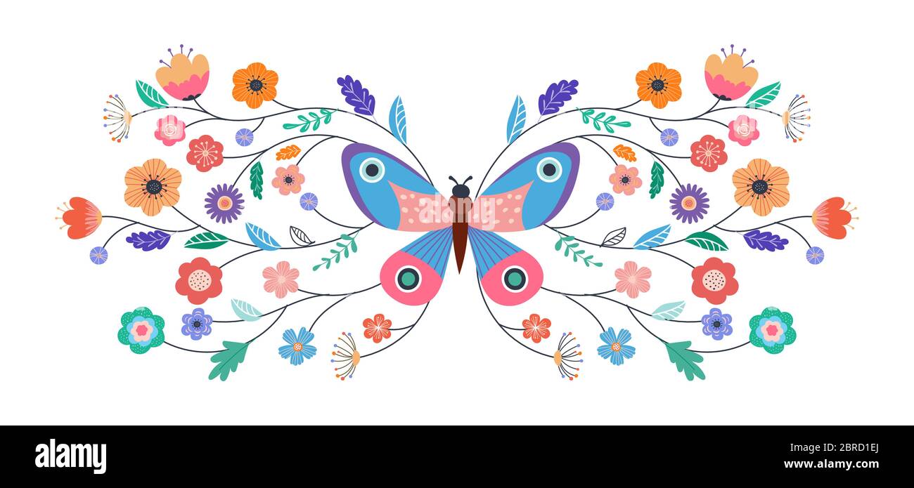 Summer abstract background, banner design with butterfly and flowers ...