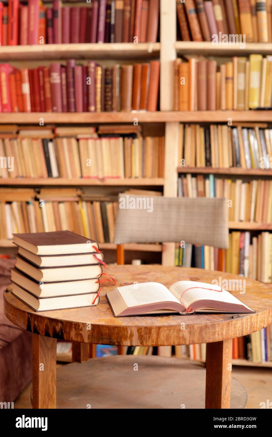 Old fashioned reading room with colorful book texture Stock Photo - Alamy