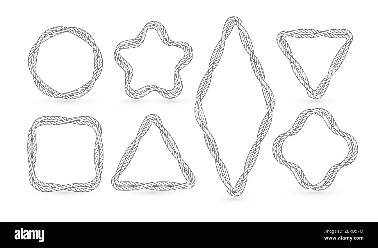 Nautical ropes vector creative outline borders set. Marine empty ...