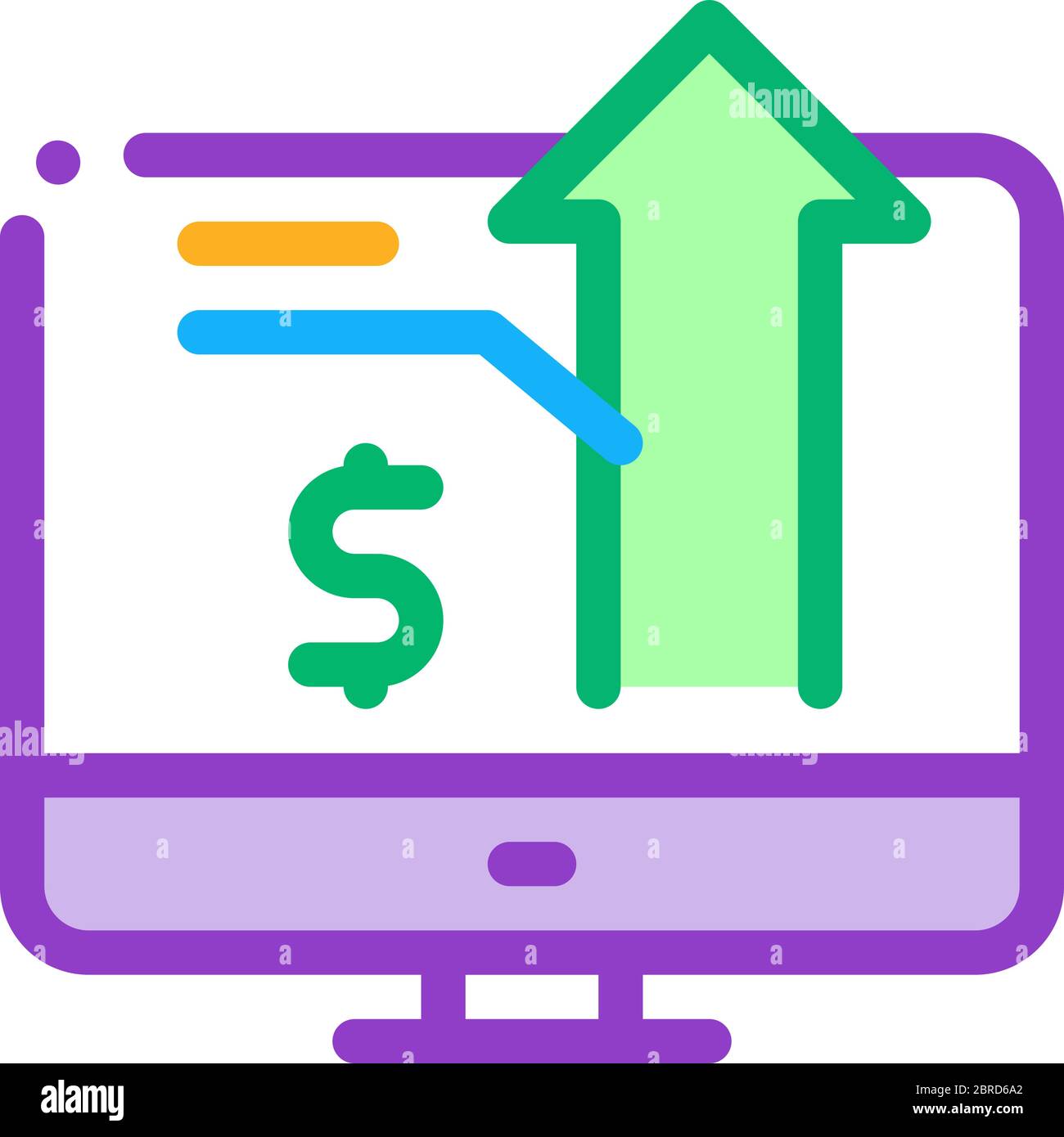 computer chart of money up growth icon vector outline illustration ...