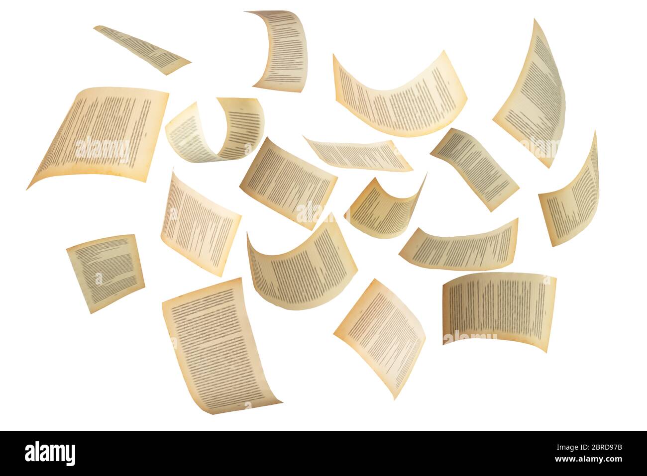 Many flying pages isolated on white background. Abstract and creative ...