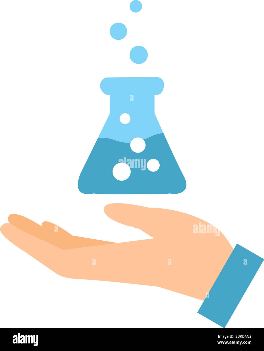 Flask over hand line style icon isolated on white background vector ...