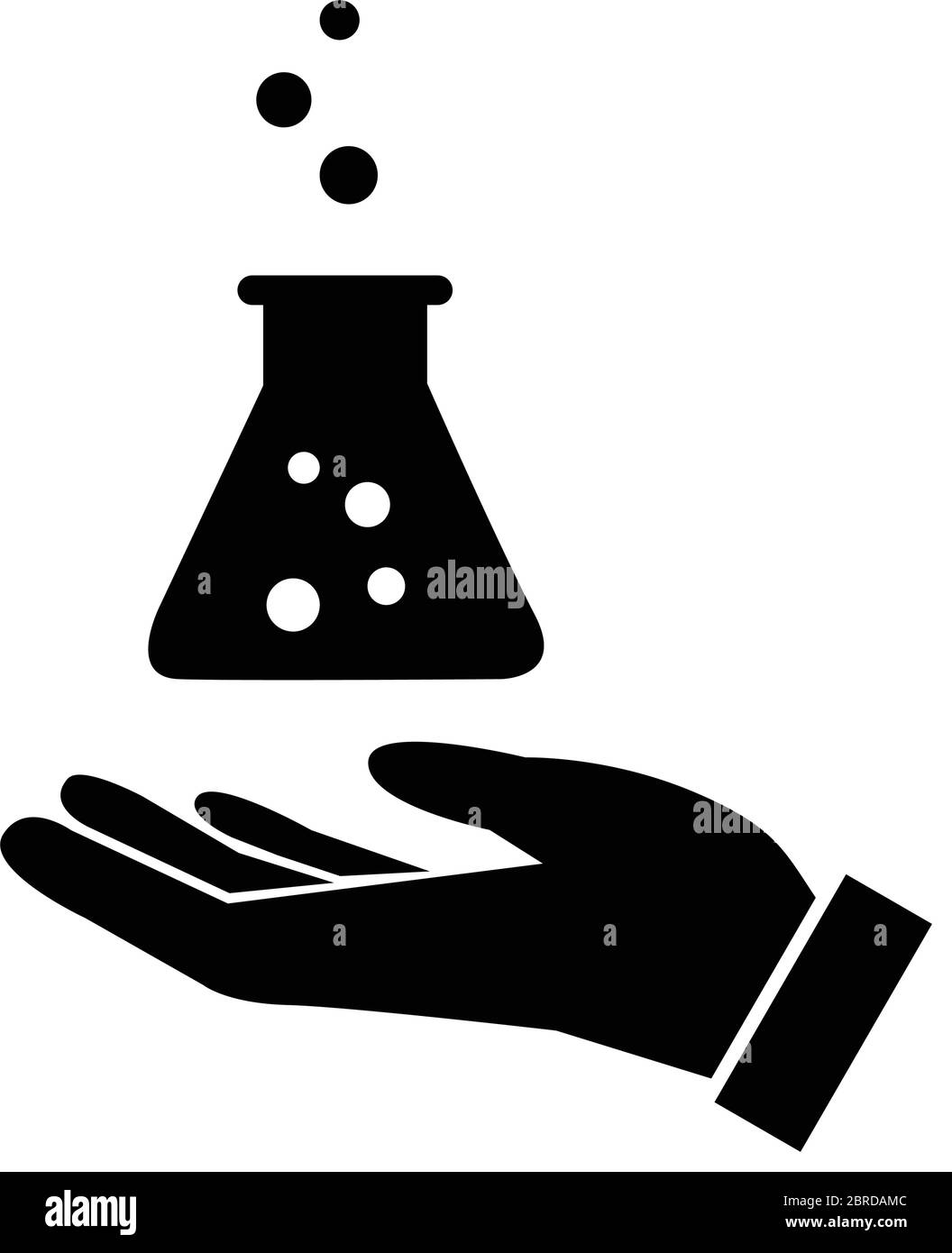 Flask over hand line style icon isolated on white background vector ...