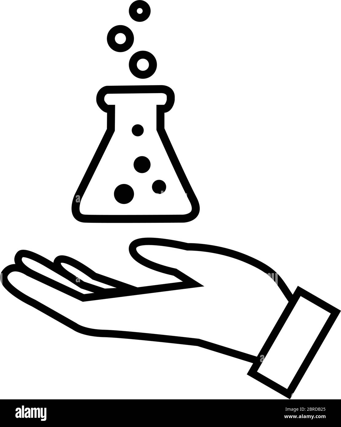 Flask over hand line style icon isolated on white background vector ...