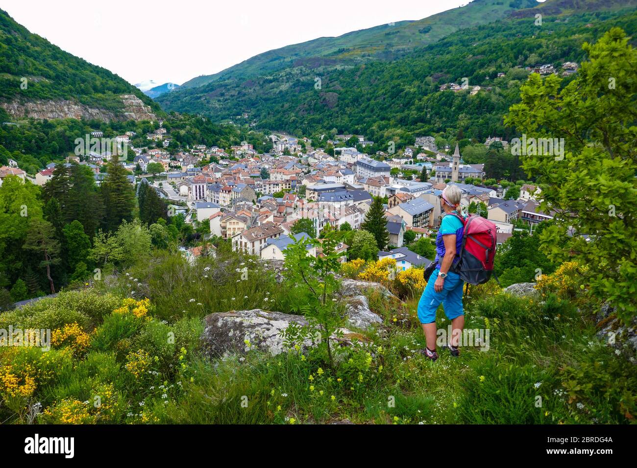 The spa town of Ax-les-Thermes in the French Pyrenees Mountains Stock ...