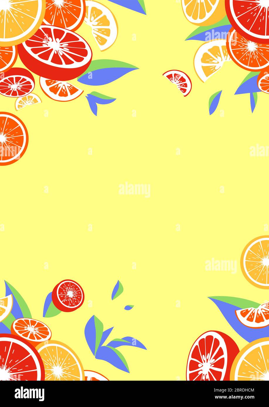 Blue Summer Fresh Citrus Fruit Vertical Vector Frame Stock Vector Image ...