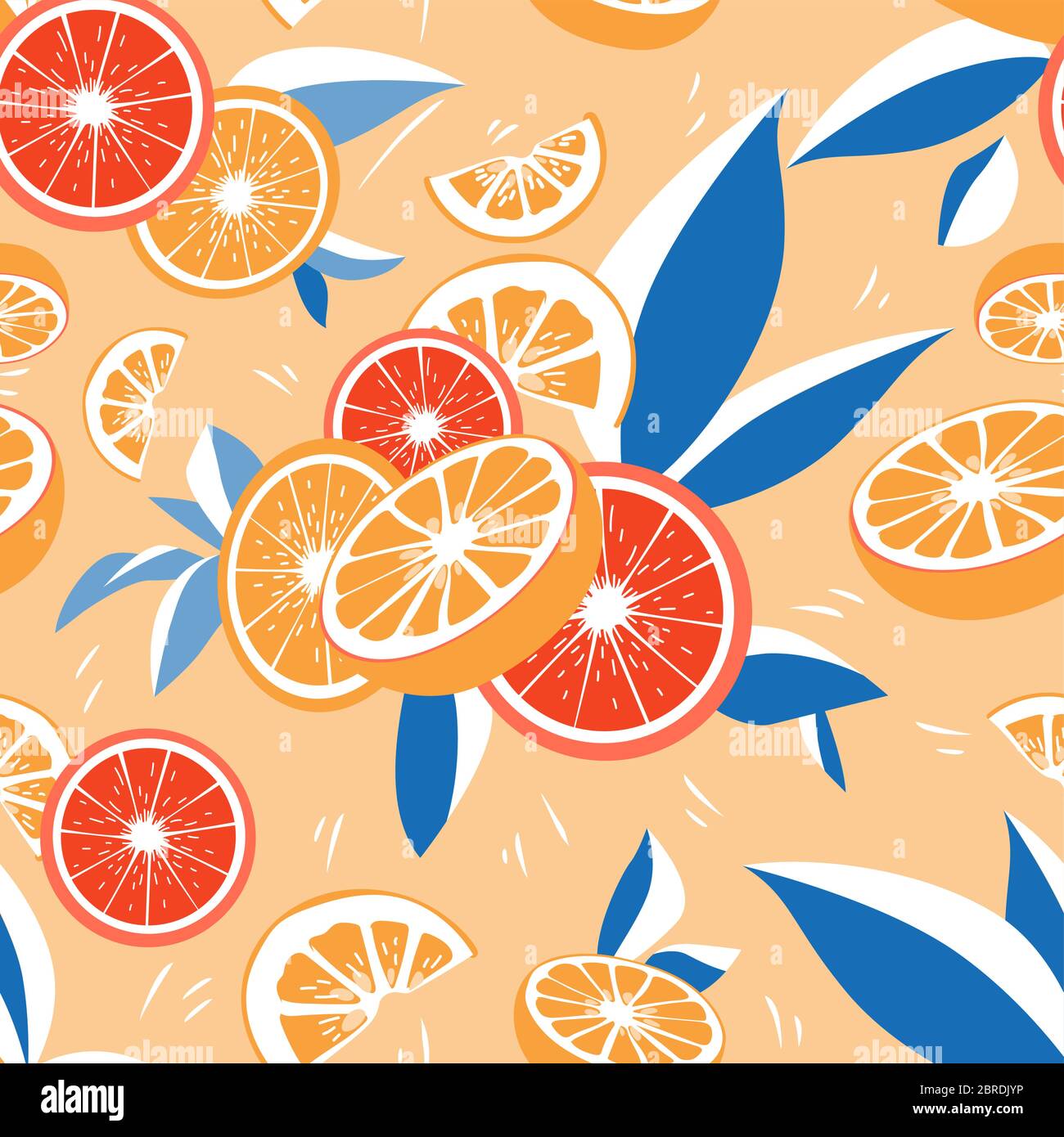 Orange Citrus Fruits Fresh Explosion Seamless Pattern Stock Vector ...