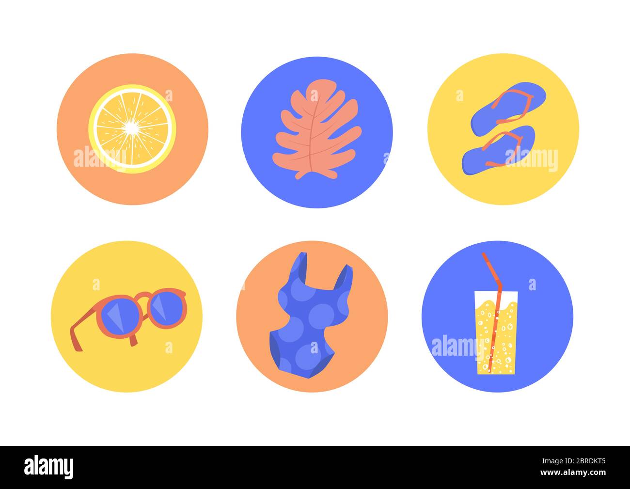 Vector circle icons collection with various summer themed elements ...