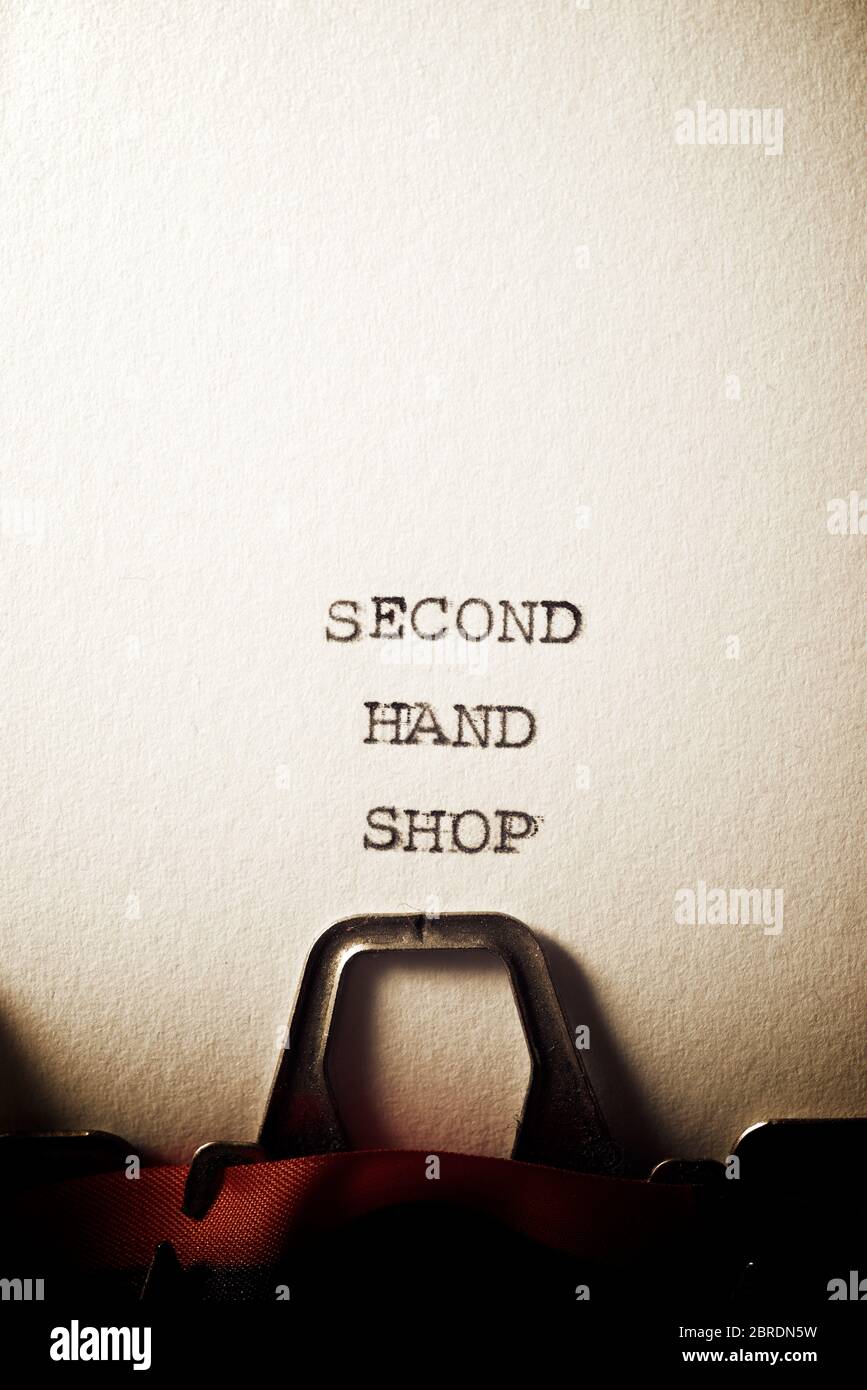 Second hand shop written with a typewriter Stock Photo - Alamy