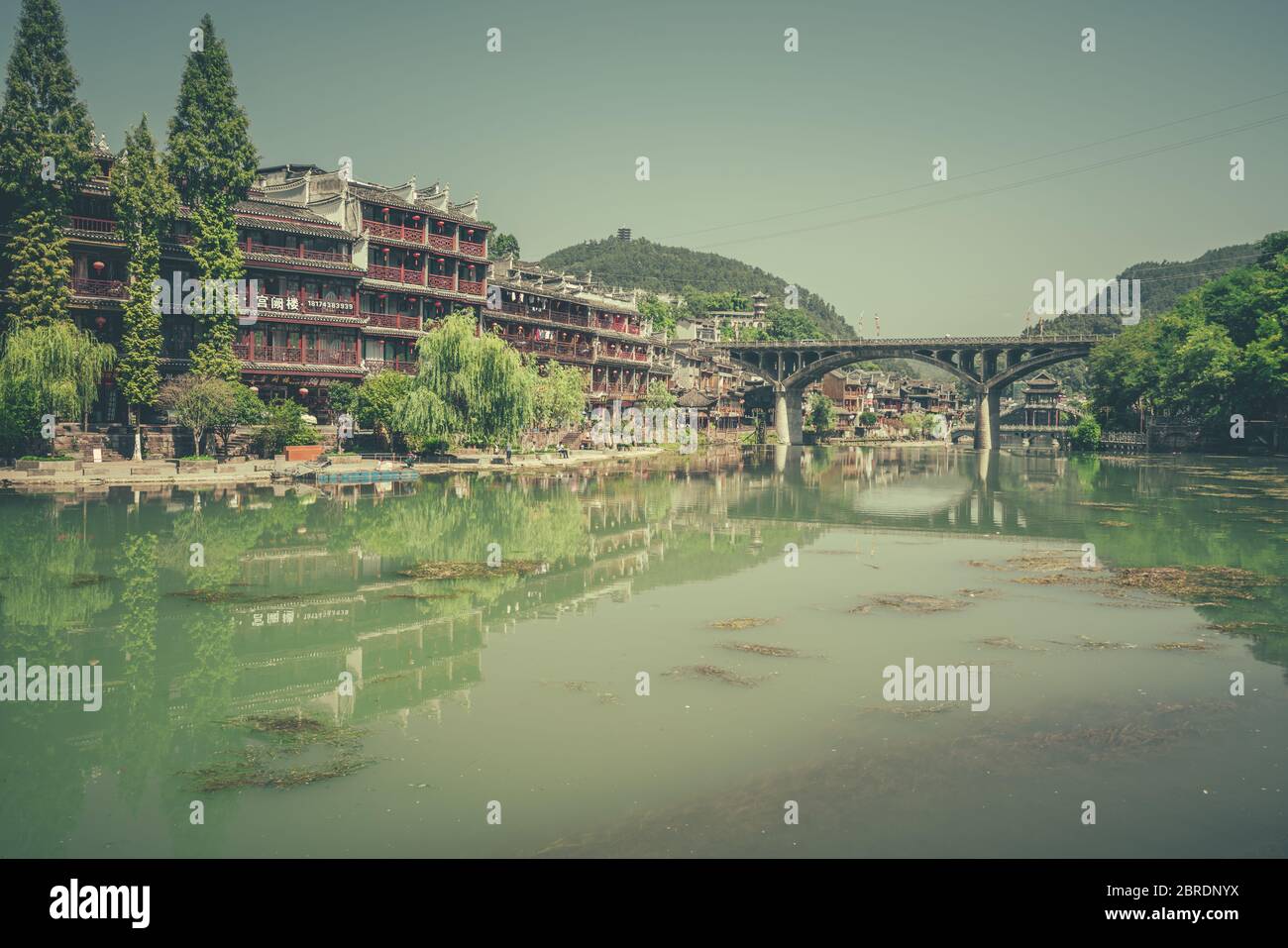 Feng Huang, China - August 2019 : View of the road bridge over Tuo ...