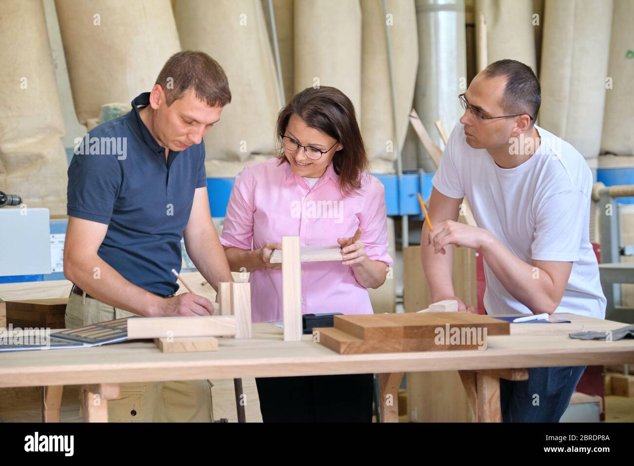 Group of industrial people client, designer or engineer and workers ...