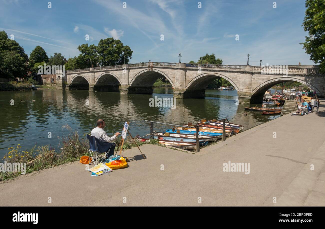 Rowing boats for hire on the river Thames at Richmond upon Thames in ...